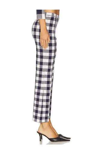 SEROYA Talia Checked Cropped Flare Trousers - Navy