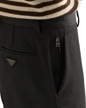 Prada Slim Fit Wool Trousers With Zipper Pocket