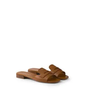 Prada Leather Slides - Brown