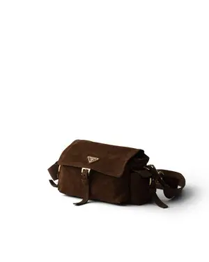 Prada Explore Medium Suede Shoulder Bag With Flap - Brown