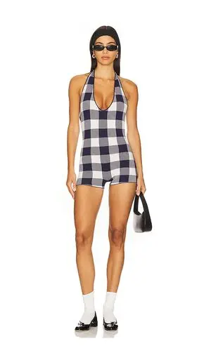 SEROYA Aro Romper - Navy & Eggshell Gingham