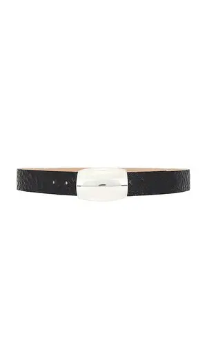 L'Agence Milou Domed Embossed Belt - Black Croc
