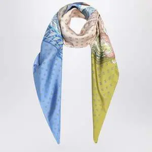FERRAGAMO Green/ Silk Scarf With Madras Print - Blue