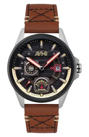 AVI-8 Hawker Harrier Leather Strap Watch - Black