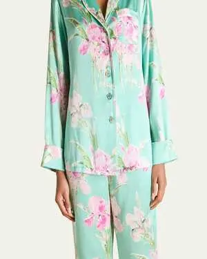 Olivia Von Halle Lila Floral-print Silk Pajama Set