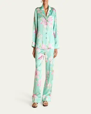 Olivia Von Halle Lila Floral-print Silk Pajama Set