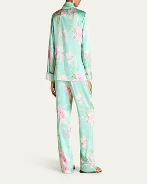 Olivia Von Halle Lila Floral-print Silk Pajama Set