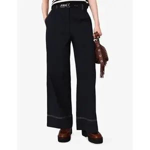 Maje Belted Wide-leg Trousers - Navy