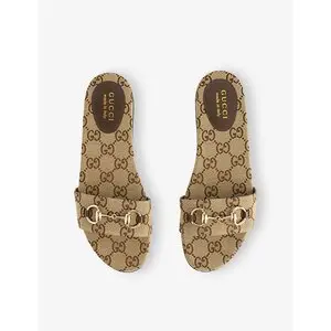 Gucci Gg Canvas Slides - Camel Ebony