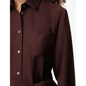 Loewe Pointed-collar Belted Silk Blouse