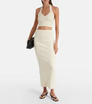 Wardrobe.NYC Knitted Cotton Column Skirt - Beige