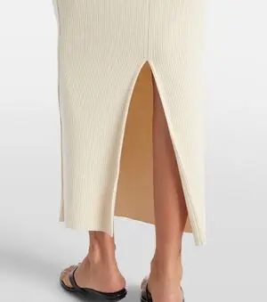 Wardrobe.NYC Knitted Cotton Column Skirt - Beige
