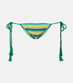 Anna Kosturova Crochet Striped Bikini Bottom - Green
