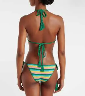 Anna Kosturova Crochet Striped Bikini Bottom - Green