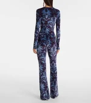 Etro Printed Crêpe Flared Pants - Blue