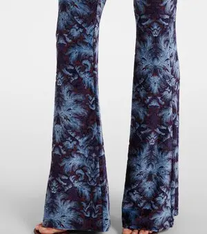 Etro Printed Crêpe Flared Pants - Blue