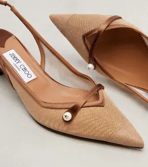 JIMMY CHOO Amita 45 Leather-trimmed Slingback Pumps