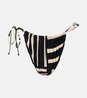 SIR. Embellished Striped Bikini Bottoms - Black