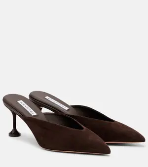 AQUAZZURA Bisous 65 Suede Mules - Brown