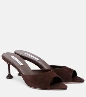 AQUAZZURA Bisous 65 Suede Mules - Brown