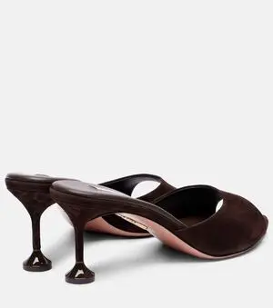 AQUAZZURA Bisous 65 Suede Mules - Brown