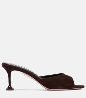 AQUAZZURA Bisous 65 Suede Mules - Brown