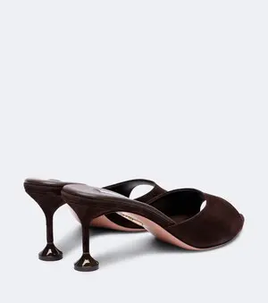 AQUAZZURA Bisous 65 Suede Mules - Brown