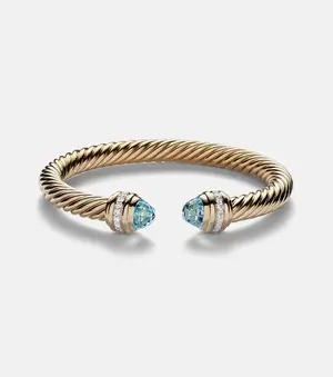 David Yurman Classic Cablespira® 18kt Cuff Bracelet With Topazes And Diamonds - Gold