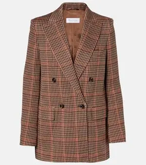 Max Mara Guelfo Checked Wool And Cotton Blazer - Brown