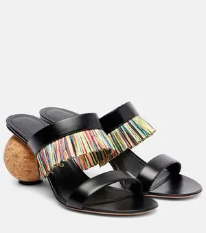 FERRAGAMO Fringed Leather Sandals - Black