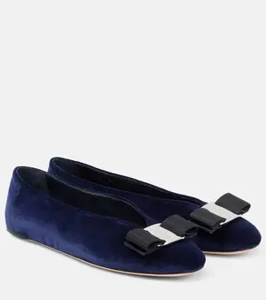 FERRAGAMO Vanna Velvet Ballet Flats - Blue