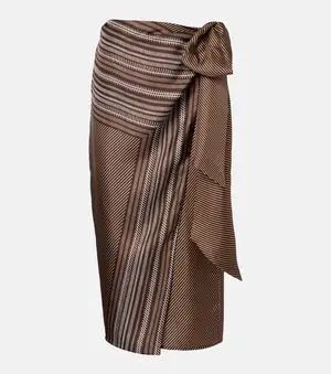 Max Mara Edro Striped Silk Wrap Skirt - Brown