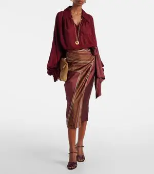 Max Mara Edro Striped Silk Wrap Skirt