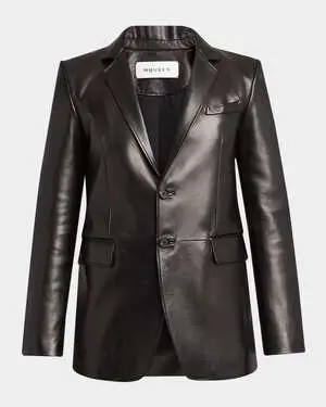Alexander McQueen Leather Two-button Blazer - Black