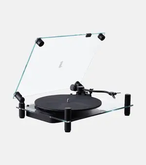 TRANSPARENT Turntable With Aluminum And Tempered Glass Construction - Black