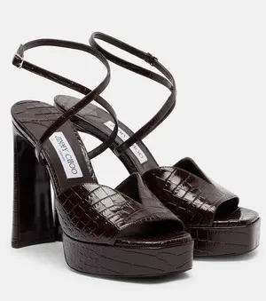 JIMMY CHOO Karli 125 Croc-effect Platform Sandals - Brown