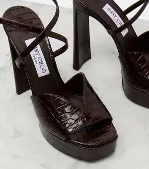 JIMMY CHOO Karli 125 Croc-effect Platform Sandals - Brown
