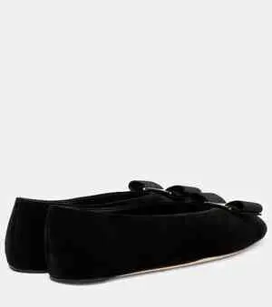 FERRAGAMO Vanna Velvet Ballerina Flats - Black