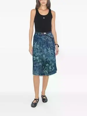Tory Burch Printed Denim A-line Skirt