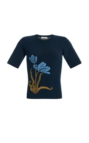 Erdem Embroidered Top - Navy