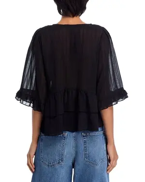 Aqua Ruffle Shadow Stripe Top - Black