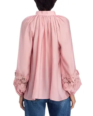 Aqua Lace Trim Blouse - Blush