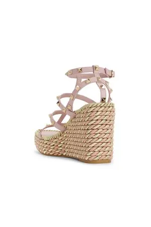 Valentino Garavani Rockstud Torchon Espadrille Wedge - Water Rose