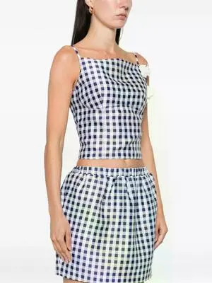 SELF-PORTRAIT Gingham Floral-embellished Top