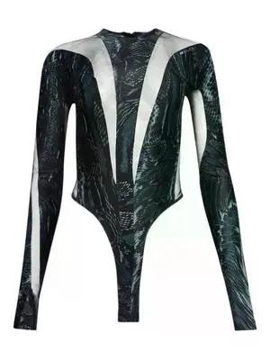 MUGLER Snake-print Mesh Bodysuit