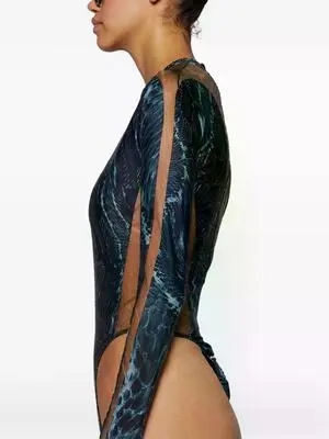 MUGLER Snake-print Mesh Bodysuit