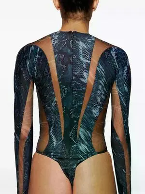 MUGLER Snake-print Mesh Bodysuit