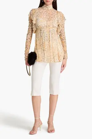 Zimmermann Ruched Printed Crepon Blouse