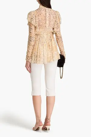Zimmermann Ruched Printed Crepon Blouse
