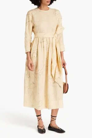 Zimmermann Belted Printed Linen Midi Dress